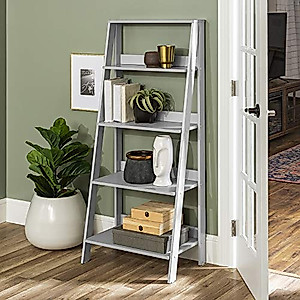 Walker Edison Sophia Modern 4 Shelf Ladder Bookcase , 55 Inch, Grey