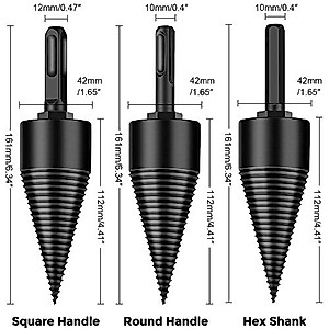 Firewood Log Splitter Drill Bit, 5pcs Removable Cones Kindling Wood Splitting logs bits, 32MM + 42MM Heavy Duty Electric Drills Screw Cone Driver with Round + Hex + Square Shank for Hand Drill Stick