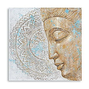 Yelash Buddha Canvas Wall Art Picture - Mandala Buddhism Statue Inspirational Painting Zen Meditation Home Decor for Bathroom Bedroom Framed Ready to Hang (20"x20"x1)