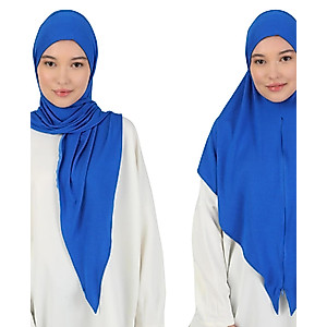 Prien Zippered Instant Hijab For Women, Muslim Prayer Scarf, Long Turban Girls, Abaya, Jersey Islamic Dress Undercap Khimar (Saxe Blue)