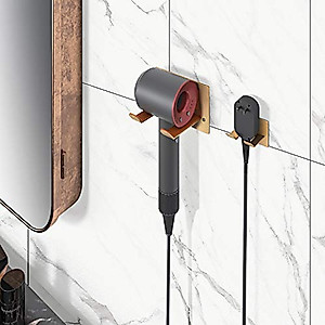 XIGOO Adhesive Hair Dryer Holder - Stick on Wall or Wall Mount Bathroom Hair Blow Dryer Rack Organizer Compatible with Dyson Supersonic Hair Dryers (Gold)