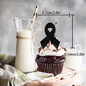 18pcs Black Glitter Dessert Cupcake Topper Cancer Chemo Free Survivor Warrior Theme Decor Supplies Breast Cancer Breast Care Awareness Birthday Party Decoration