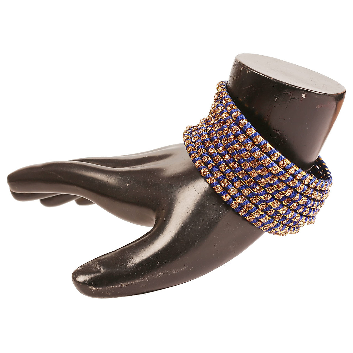 Touchstone New Silk Thread Bangle Collection Indian Bollywood Hand Woven Silk Thread Royal Blue Color Rhinestone Designer Jewelry Special Large Size Bracelets Bangle Set of 8 for Women.