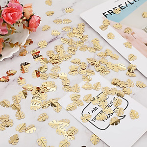 Palm Leave Gold Confetti for Table Decoration, Gold Foil Leaves Hawaiian Party Table Decor, Aloha Party Anniversary Bridal Shower Luau Party Wedding Birthday Cake Decor, 30g