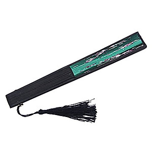 Amajiji® Charming Elegant Modern Woman Handmade Bamboo Silk 8.27" (21cm) Folding Pocket Purse Hand Fan/Chinese Japanese Vintage Retro Style Handheld Folding Fan (Green)