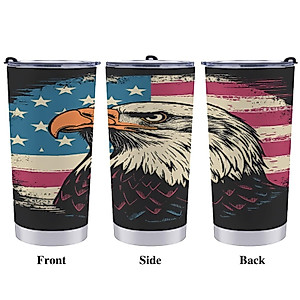 zxxpensy 20 Oz Tumbler Travel Cup Eagle Mid-Century Water Bottle, Stainless Steel Vacuum Insulated Coffee Mug with Straw Lid And Cleaning Brush