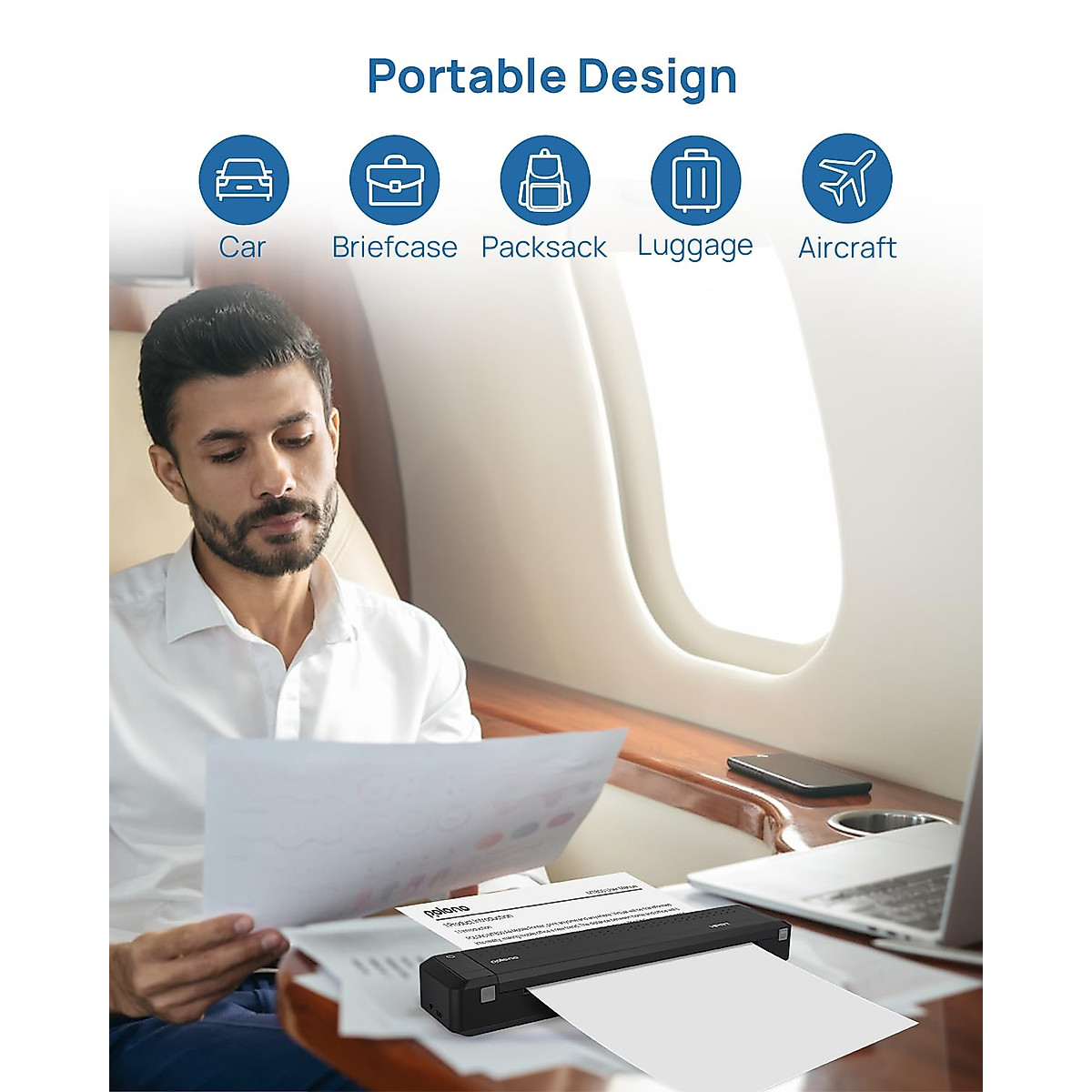 Portable Printer, POLONO MT800 2.0 Wireless Bluetooth Thermal Printer, Support 8.5" X 11" US Letter, Compatible with Android and iOS, Mobile Thermal Transfer Printer for Travel, Mobile Office and Home