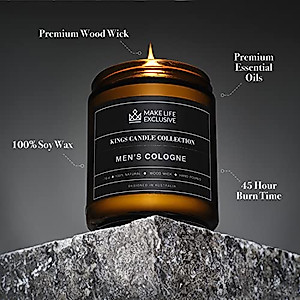 Scented Candles for Men | Men's Cologne, Amber Sandalwood Scent | Wood Wick, Long Lasting, Masculine Scents | Natural Soy Jar Candle for Home, Mancave & Bacehlor Pad | The Perfect Mens Gift