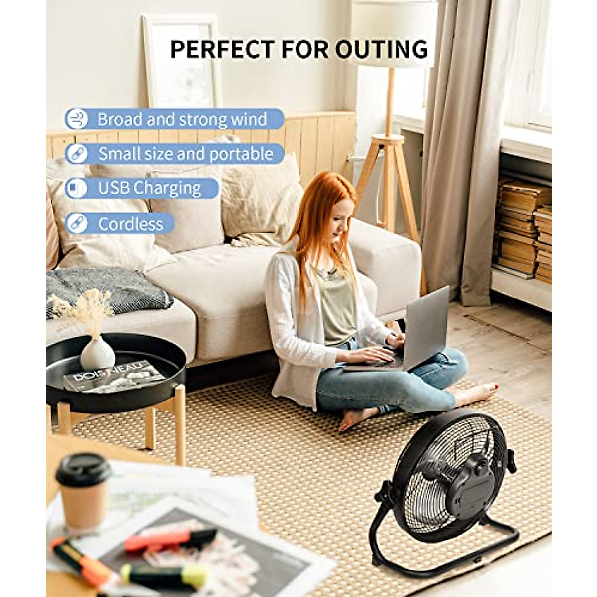 BEESTAR Battery Operated Fan, 10 Inch Rechargeable Fan Portable,High Velocity Fan with Metal Blade Run Up to 10 Hours,5200 mAh Battery Powered Fan for Garage, Backyard, Camping, Travel