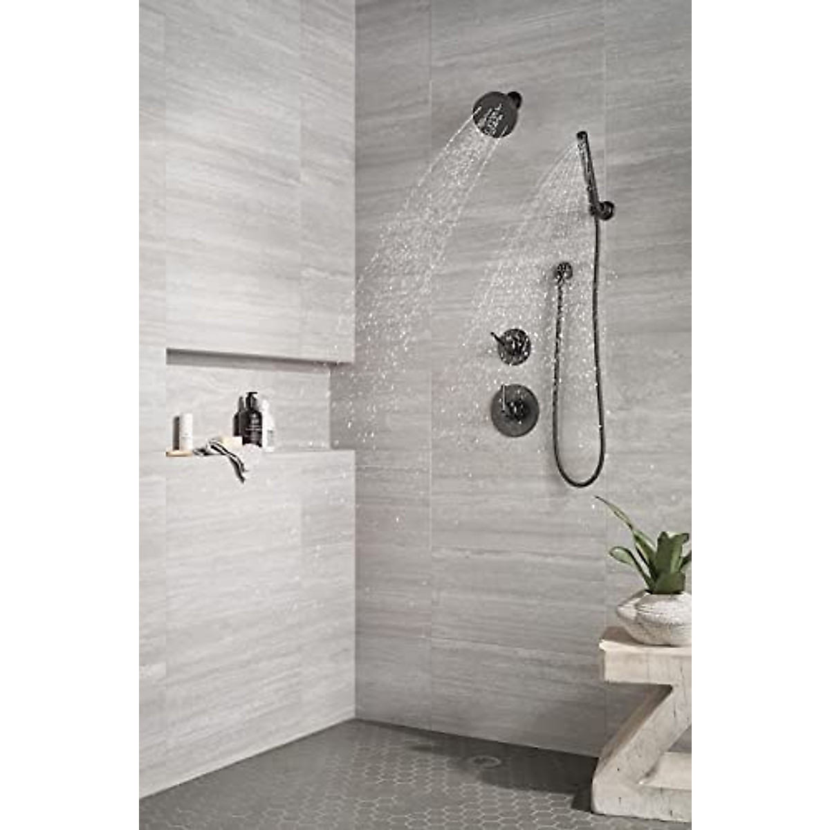 Delta Faucet Trinsic 3-Setting Matte Black Shower System Including Black Shower Head, Handheld Shower, Shower Handle, Shower Diverter and Shower Valve Kit, Delta Shower Trim Kit, Matte Black