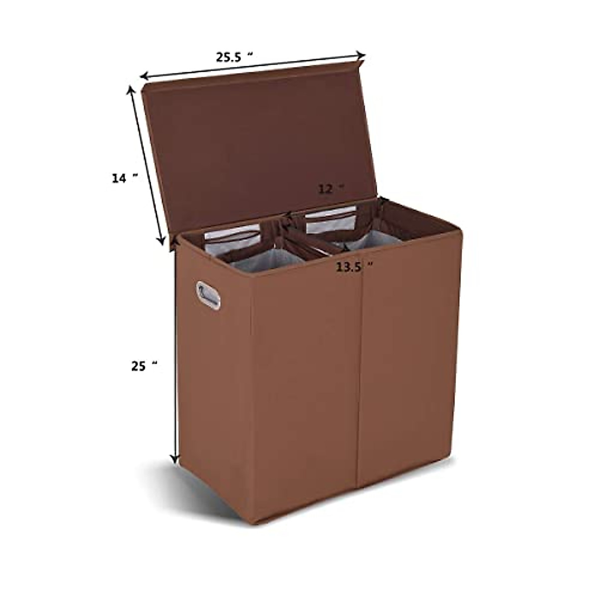 Giantex Double Laundry Hamper Clothes Organizer W/Magnetic Lid & Removable Liners Bags Built-in Handles, Separate Compartments and Easy Transport for Bathroom Bedroom Utility Room (Coffee)