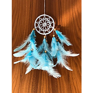 Rooh Dream Catcher ~ Baby Blue Crochet~ Handmade Mandala Hangings for Positivity (Used as Home Décor Accents, Wall Hangings, Garden, Car, Outdoor, Bedroom, Key Chain, Meditation Room, Yoga Temple)
