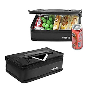 Aosbos Insulated Lunch Bag Small Lunch Box for Men Women Compact Lunch Bags Mini Food Storage Bag Flat Cooler Bag Thin Lunchbox Black Reusable Sandwich Bags Portable Snack Bag Tiny Thermal Bag