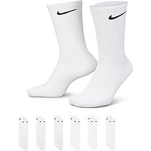 Nike Kids' Everyday Cotton Cushioned Crew Socks (6 Pair), White/Black, Small