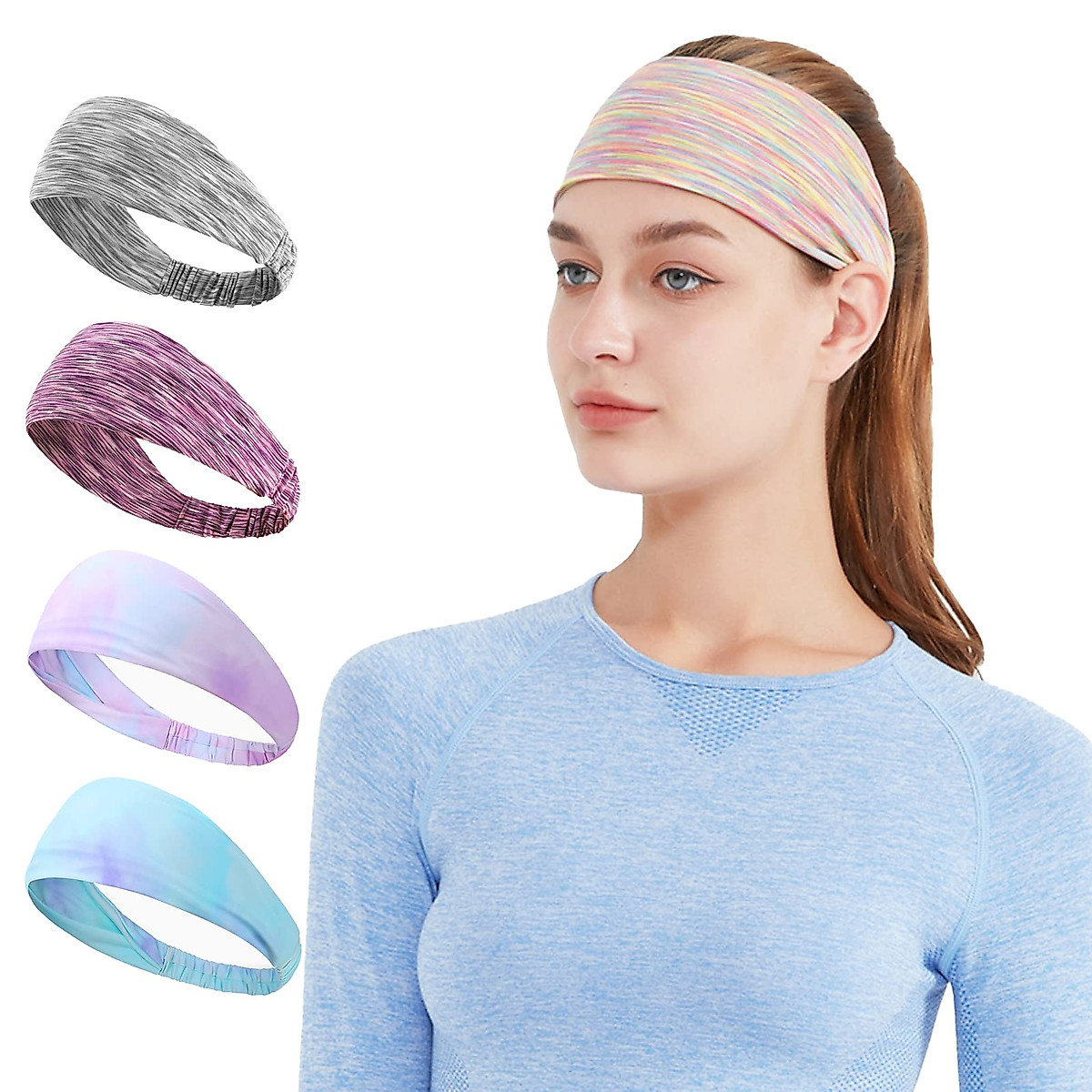 Women's Workout Headbands Sport Headband High Elasticity Wide Sweat Band Ice Silk Soft Women Sport Hair Bands Yoga Running Headband Sweatband for Cycling Fitness Grey