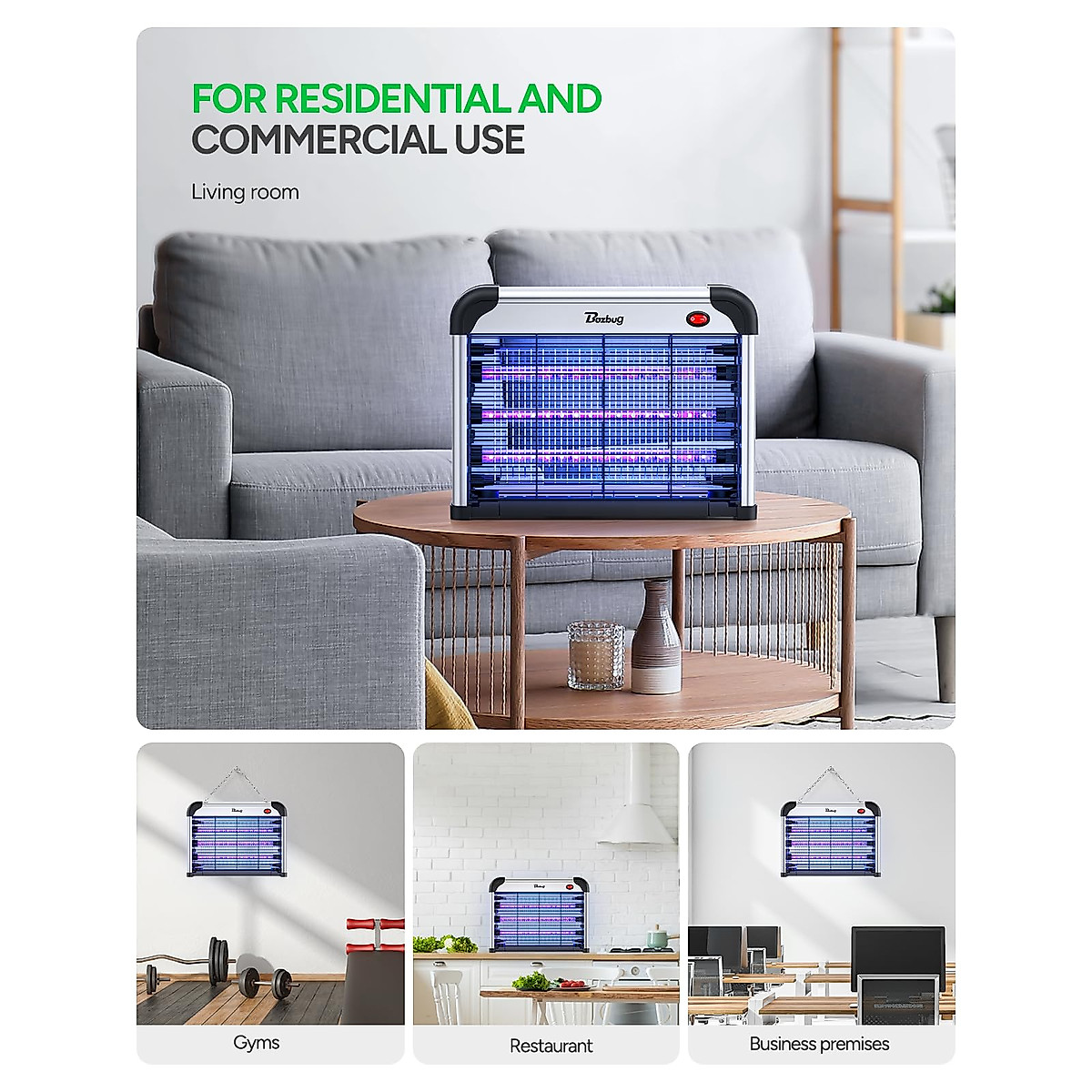 Buzbug LED Bug Zapper Indoor, 10 Years Lifespan 3 Lamps Sustainable Less Power, 3800V Powerful Electric Mosquito Zapper, Durable Fly Trap Mosquito Trap, Fly Killer Fly Zapper -MA009