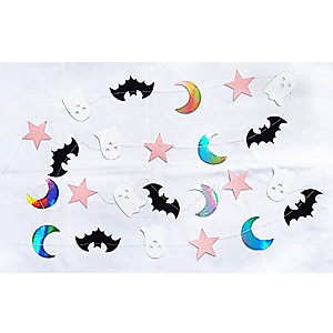 5 Pcs Halloween Moon Bat Ghost Star Garland Pink Black Halloween Garland for Pink and Black Kids' Halloween Party Supplies Decorations