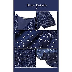 PRETTYGARDEN Puff Sleeve Floral Easter Dress for Women High Low Hem Wrap V Neck Summer Dress Smocked Waist Flowy Midi Dress (Bright Blue, Large)