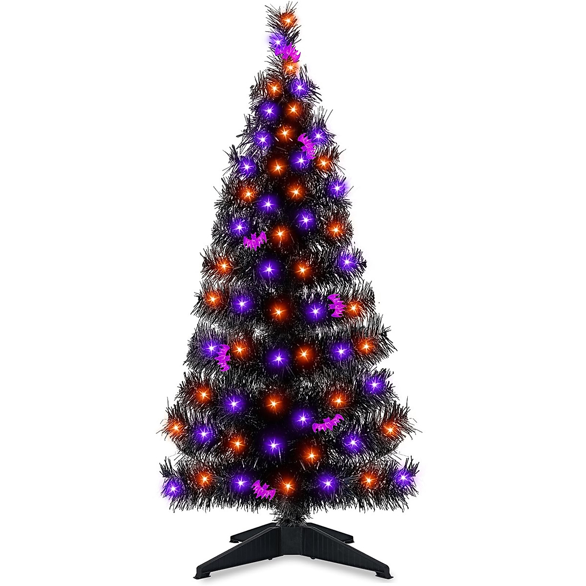 8 Modes TURNMEON 3 Ft Halloween Black Tree Decor with Timer 50 LEDs Lights Small Halloween Tree Battery Powered Artificial Black Xmas Tabletop Halloween Tree Decorations Home Indoor Outdoor Party