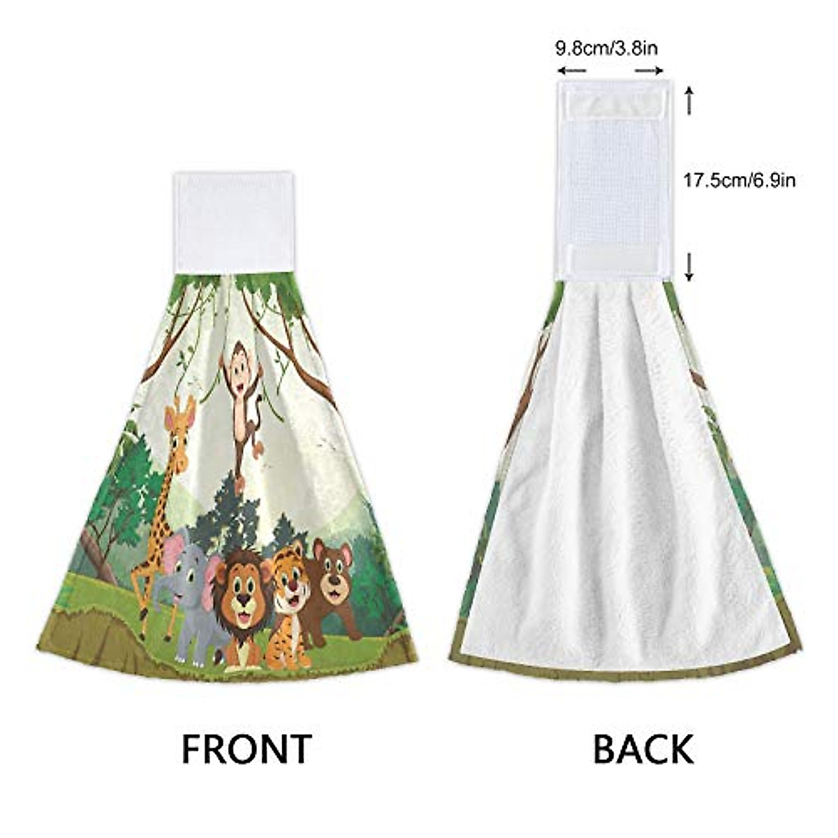 Alaza Animal Jungle Monkey Tiger Giraffe Lion Elephant Kitchen Towels Tea Towels Dish Towels with Hanging Loop 2 Pack