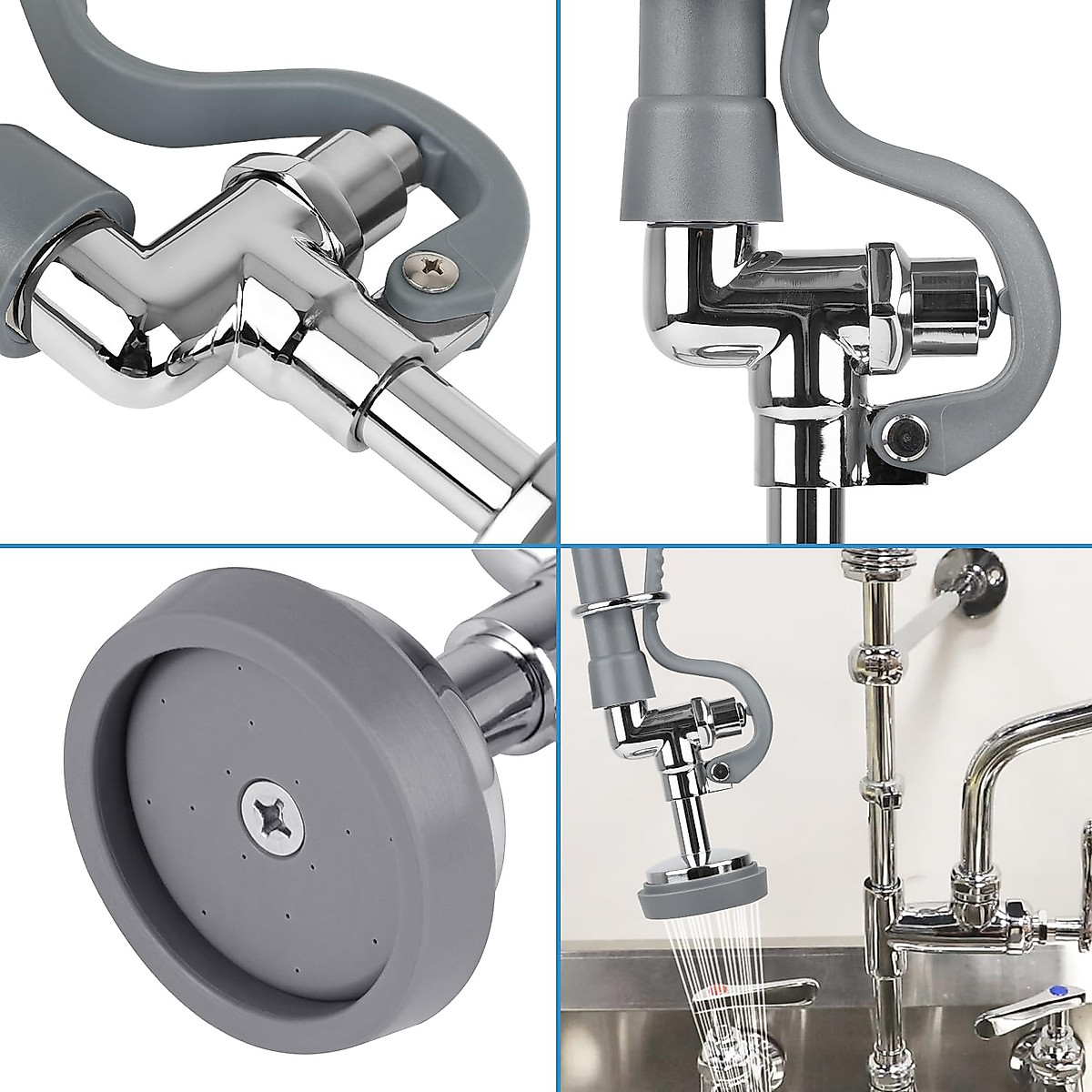 Pre Rinse Spray Valve with Stainless Hose 44inch Flexible Commercial Sink Faucet Replacement Kit 1.42GPM High Pressure Restaurant Dish Sprayer for Wall/Deck Mount Industrial Kitchen Faucets