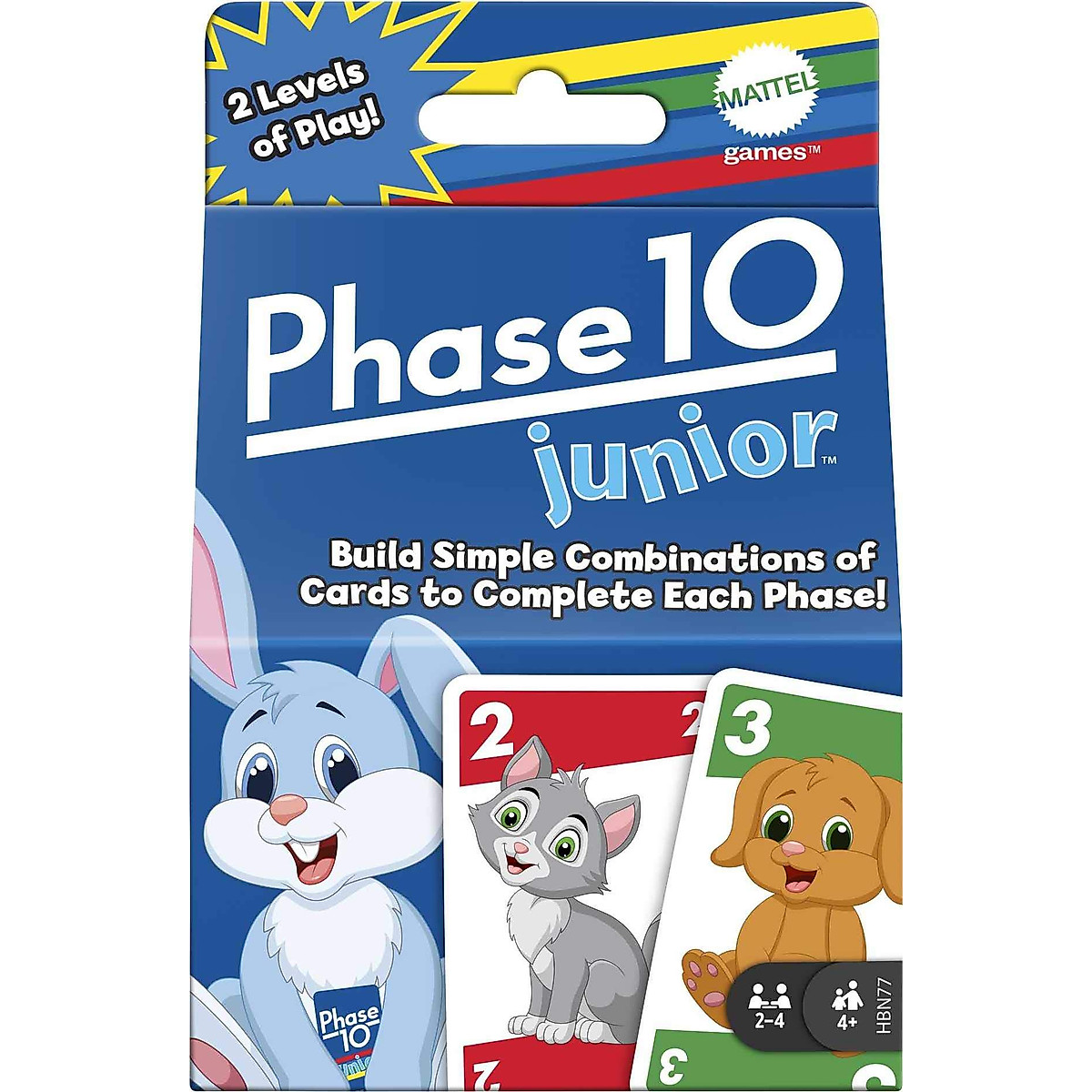 Phase 10 Junior Card Game, Multi-Level Rummy-Style Matching Colors, Animals & Shapes with 56 Cards for 2 to 4 Players, Kids Gift for Ages 4 Years & Older