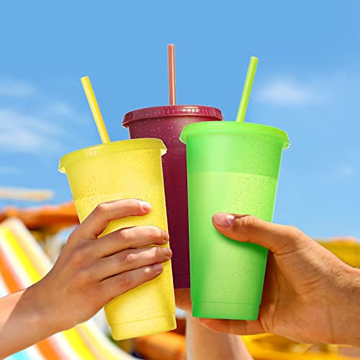 Honeydak Tumbler with Straw and Lid Bulk Water Bottle Iced Coffee Travel Mug Reusable Plastic Cups for Parties Birthdays 24-27 oz(Cute Colors,15 Pack)