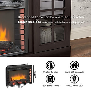 Unineo Fireplace TV Stand up to 65 Inch TVs with 27‘’ Electric Fireplace Insert, Traditional Entertainment Center Media Console with Storage Cabinets, Adjustable Flame Effects, Remote Control, Brown