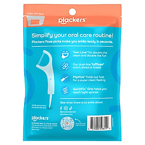 Plackers Twin-Line Dental Flossers, Cool Mint Flavor, Dual Action Flossing System, Easy Storage, Super Tuffloss, 2X The Clean, 75 Count