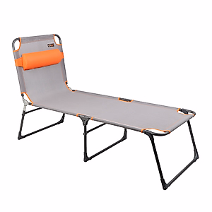 PORTAL Adjustable Portable Cot for Adults, Folding Chair, 4-Position Recliner with 250lbs Weight Capacity Lounger, Travel, Camping, Beach, Grey, Orange