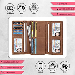 Real Leather Women Wallet Leather with RFID Blocking -Trifold Card Holder Designer Ladies Clutch with ID Window Wallets (Cognac1)