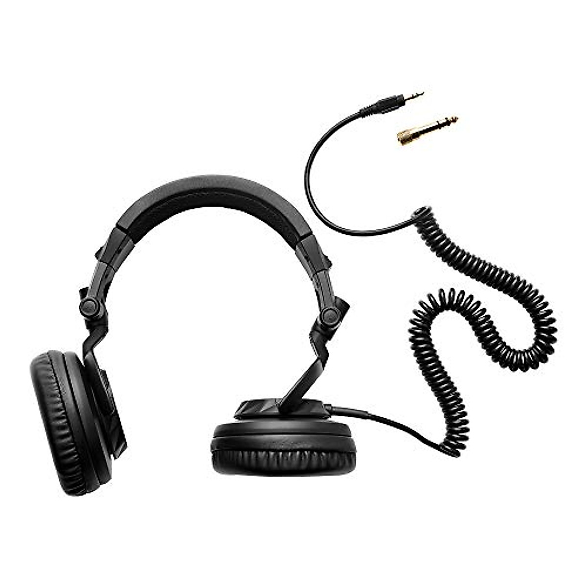 Hercules HDP DJ45: Closed-back headphones for DJs. Foldable, with pivoting earpieces and a 6.6-foot/2-meter cable