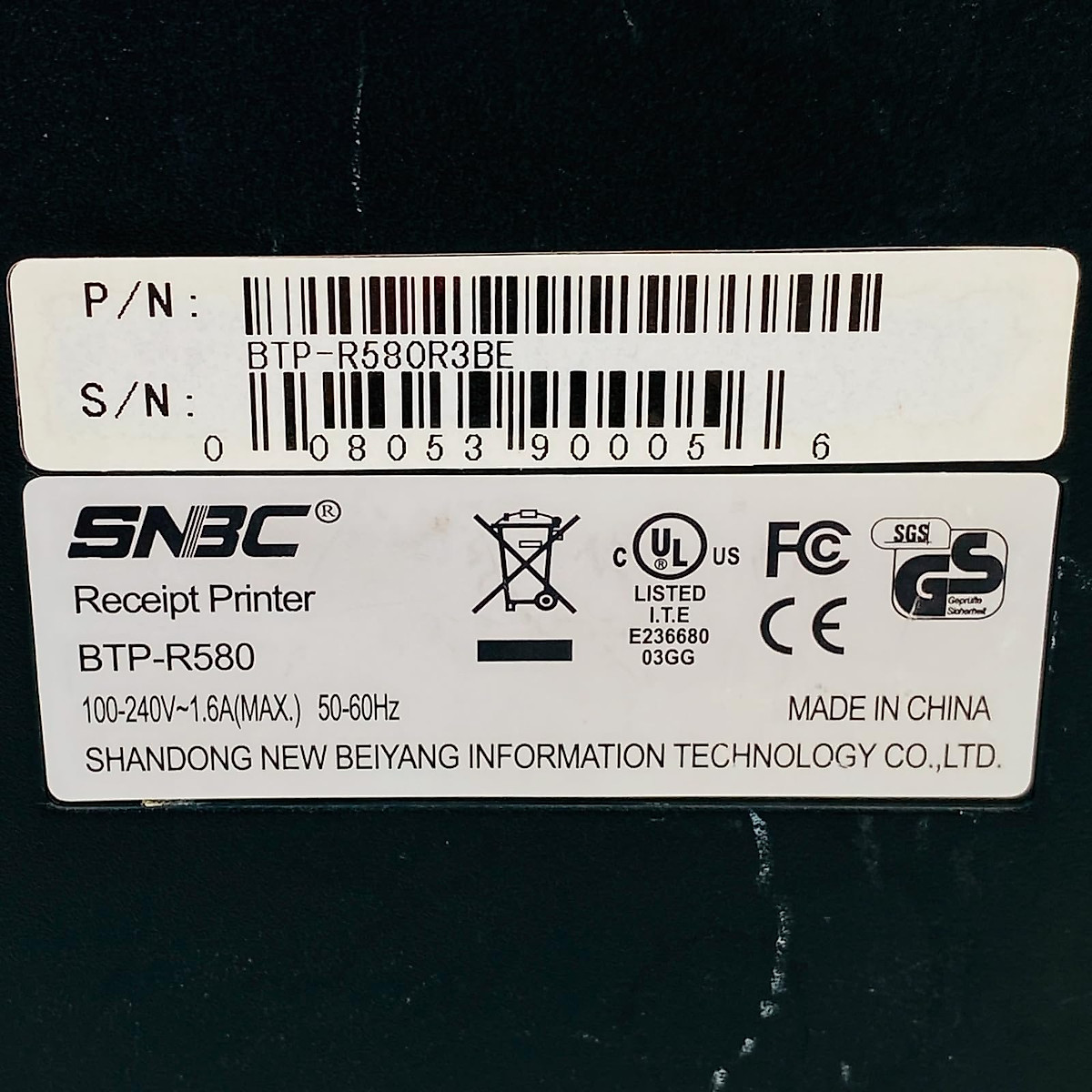 Tekswamp SNBC BTP-R580 Compact Direct Thermal POS Receipt Printer USB BTP-R580R3BE, Bundle with Power Cord