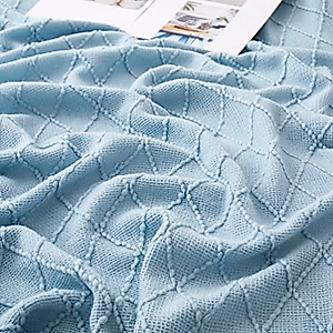 Counfeisly Acrylic Knitted Throw Blanket, Lightweight and Soft Cozy Decorative Woven Blanket with Tassels for Couch, Bed, Sofa, Travel, Suitable for All Seasons, 50 x 60 Inches, Blue