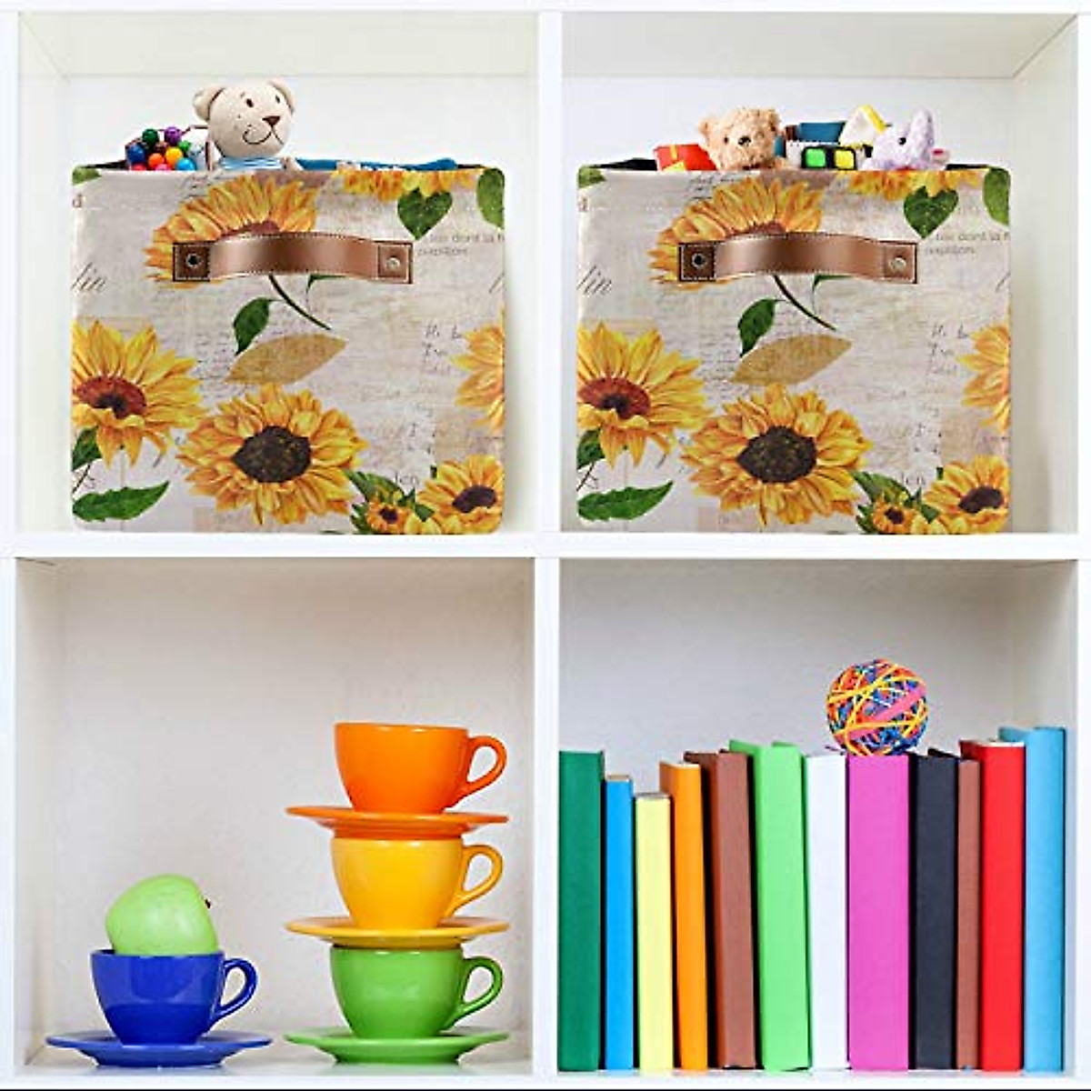 Mazeann Vibrant Sunflowers Storage Basket Bin Collapsible Foldable for Clothes Toys Storage Cabinets Waterproof Fabric Storage Box 15 x 11 x 9.5 inches 2PCS