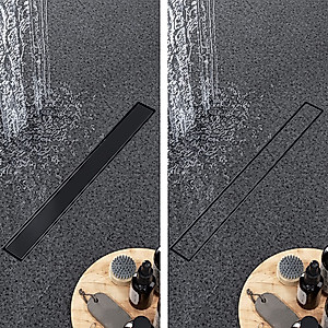 24 Inch Linear Shower Drain, CIFOX Black Rectangular Floor Drain with 2-in-1 Tile Insert Grate Removable Cover, Professional Brushed 304 Stainless Steel CUPC Certified