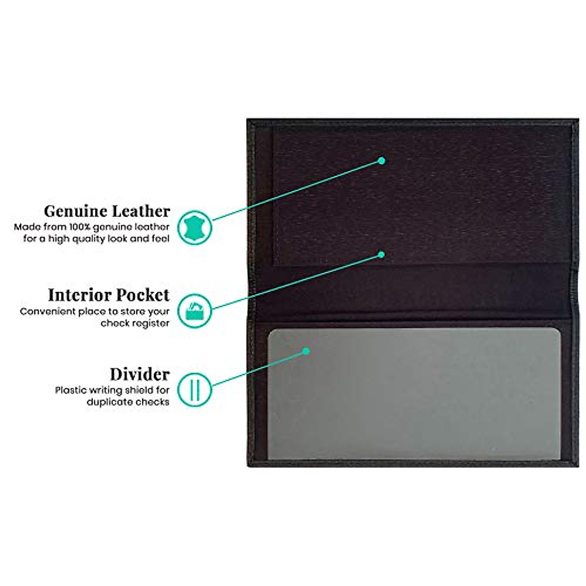 Black Basic Genuine Leather Checkbook Cover For Men & Women
