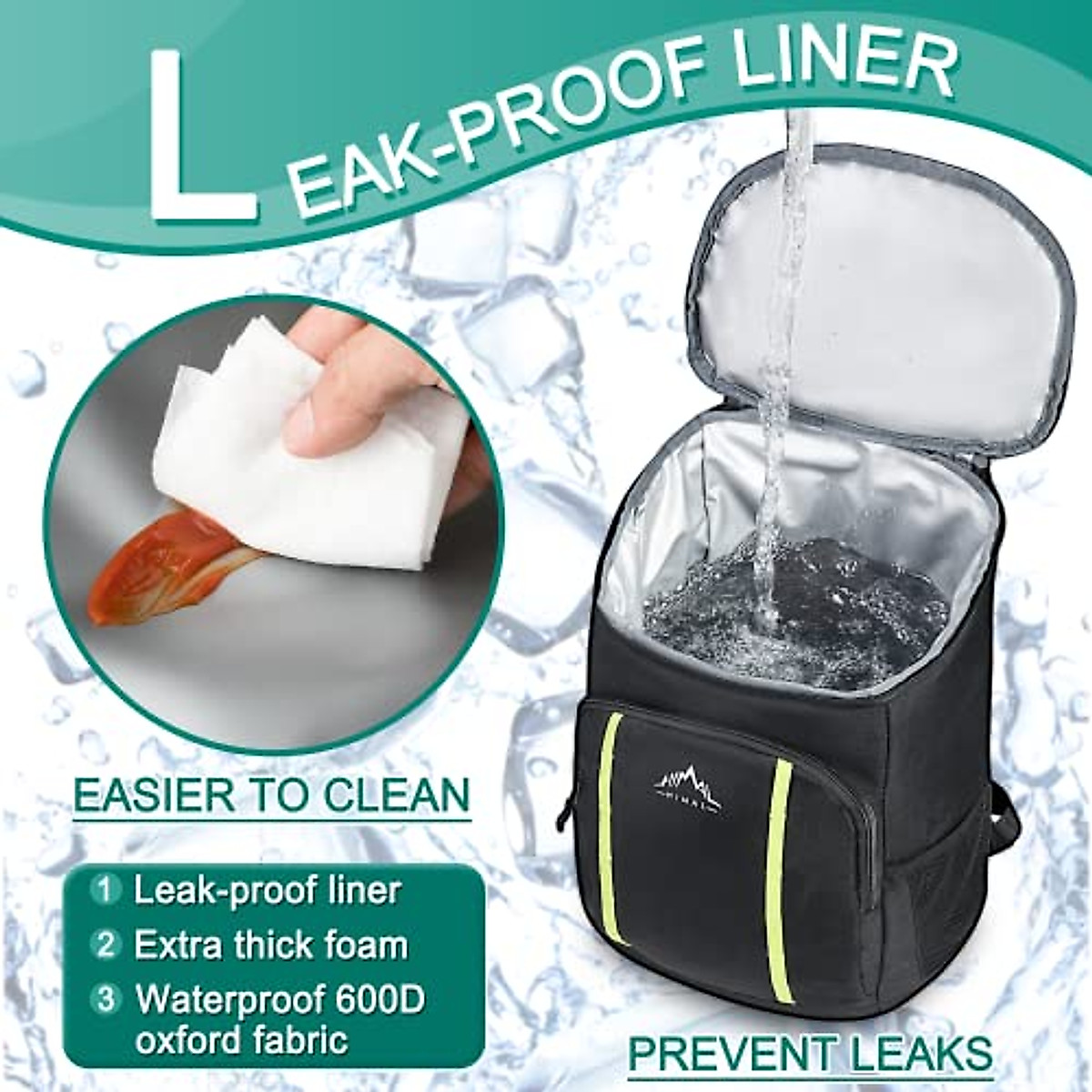 GoHimal Cooler Backpack Insulated Leak Proof 30 Cans Large Capacity with Multiple Pockets Black