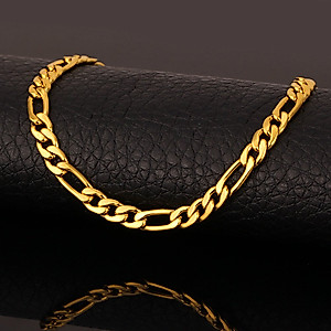 U7 5mm Figaro Chain Boy Men Fashion Jewelry 18K Gold Plated Stainless Steel Link Bracelet & Necklace Set (8.3",18")