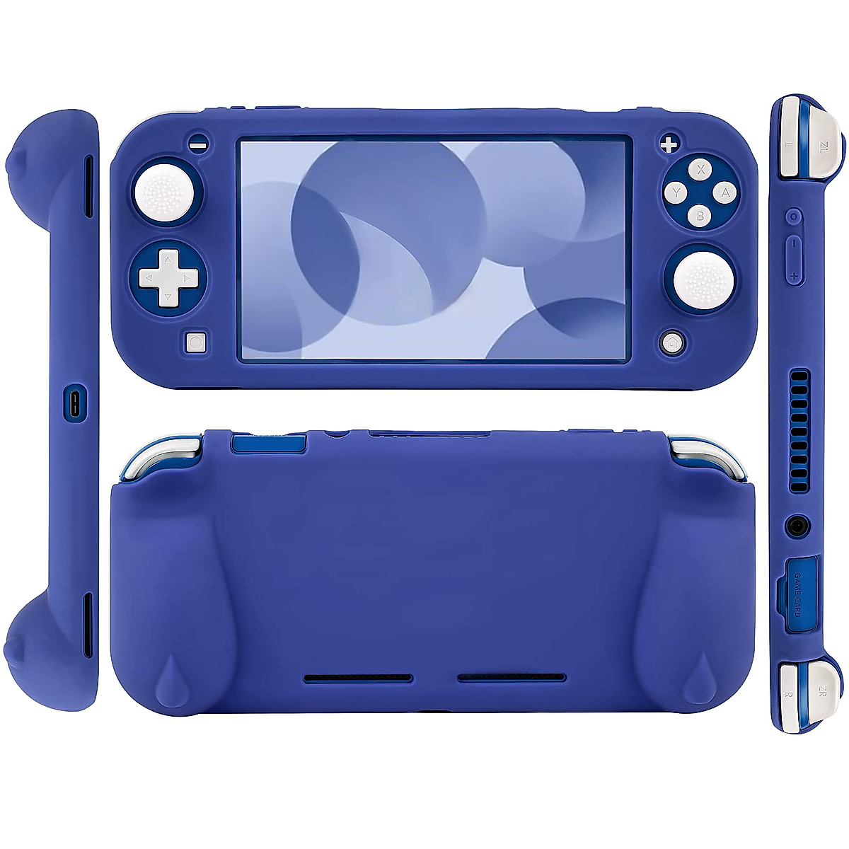 Protective Case for Nintendo Switch Lite, Soft Grip Case Cover with Comfort Ergonomic Handles for Nintendo Switch Lite 2019 [Self Stand][4 Thumb Stick Caps] (Silicone-Blue)