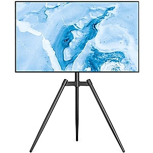 Rfiver Artistic Easel TV Tripod Stand for 32 to 65 Inch LCD LED Flat Curved Screens up to 77 lbs, 100° Swivel Minimalist TV Stand for Living Room Corner, Height Adjustable Floor TV Mount, Black