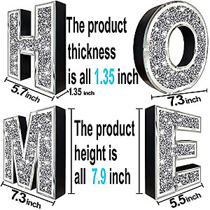 4 pcs Independent Letters Home.Glam Crystal Diamond Letters.Silver Mirror Glass Home Decoration for Wall, Fireplace, Bookshelf and Table.