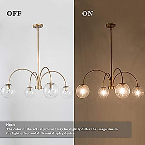 Chandeliers for Dining Rooms, 33’’ Modern Gold Chandelier, Large Globe Pendant Light Fixtures with Globe Seeded Glass Shade for Living Room, Bedroom & Kitchen, Dark Golden Finish