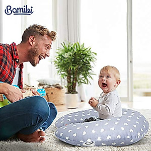 Bamibi Pillow for Breastfeeding with Adjustable Clasp, Multi-Use Breastfeeding Pillow, Cozy Breast Feeding Pillows for Babies, Cover 100% Cotton, Filling 100% Polyester (Hearts Design)