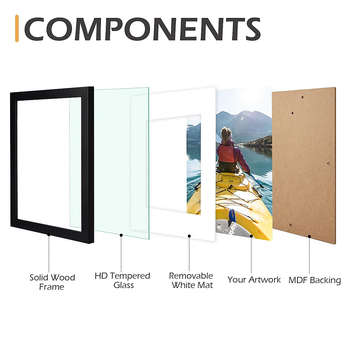 Golden State Art, 11x14 Black Picture Frame - Solid Wood, Tempered Glass, and White Mat Display for 8x10 Picture (Wall Display)