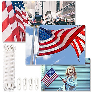 Flag Rope 50 Feet Flag Pole Halyard Rope and Clips Kit 4 Pieces Nylon Flag Pole Hook Clips Snap Hooks, Flag Pole Halyard Rope for Flagpoles up to 25 Feet, Tie Pull Swing Climb and Knot (15m, White)