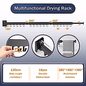 ZdwCyl Clothes Drying Rack,Laundry Drying Rack Wall Mount, Space Saver Clothes Rack,Retractable,Collapsible(Tri-Fold), for Balcony,Laundry,Bathroom, Dark Grey Color,3z-g02