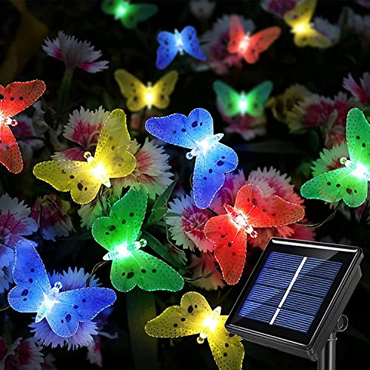 cuzile Outside Solar Light Garden Lights Waterproof 12 Fiber Optic Butterfly Shaped Solar Powered Fairy Lights for Christmas Tree Home Holiday Fence Yard Wedding Patio Party Decoration Multicoloured