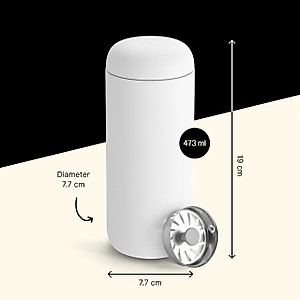 Fellow 16 oz Carter Move Travel Mug - Vacuum-Insulated Stainless Steel Travel Coffee Mug - Coffee Tumbler with Ceramic Interior and Splash Guard - Matte White
