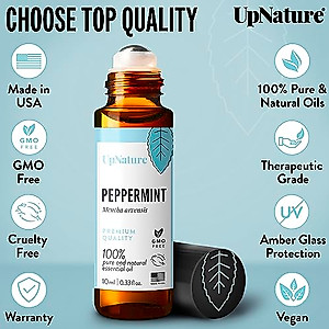 Peppermint Essential Oil Roll On - Topical Peppermint Oil - Relieves Head Tension, Pregnancy Essentials, Reduces Stress & Soothes Aches- Premium Quality, Therapeutic Grade Aromatherapy Oil